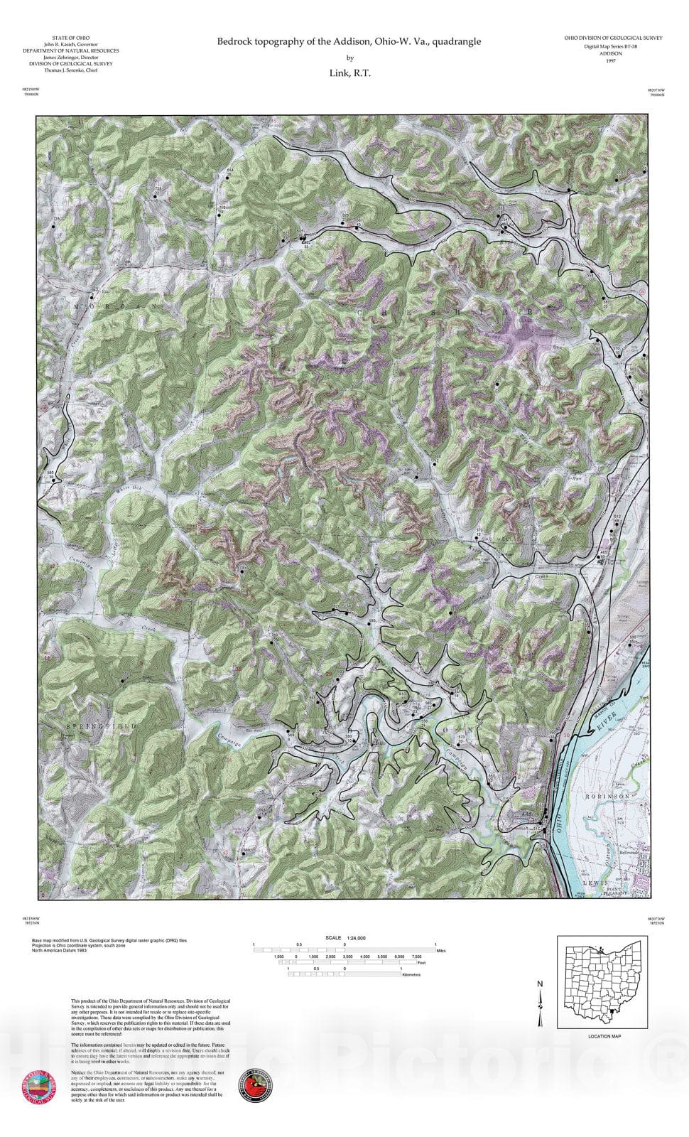Map : Bedrock topography of the Addison, Ohio-W. Va., quadrangle, 1997 ...