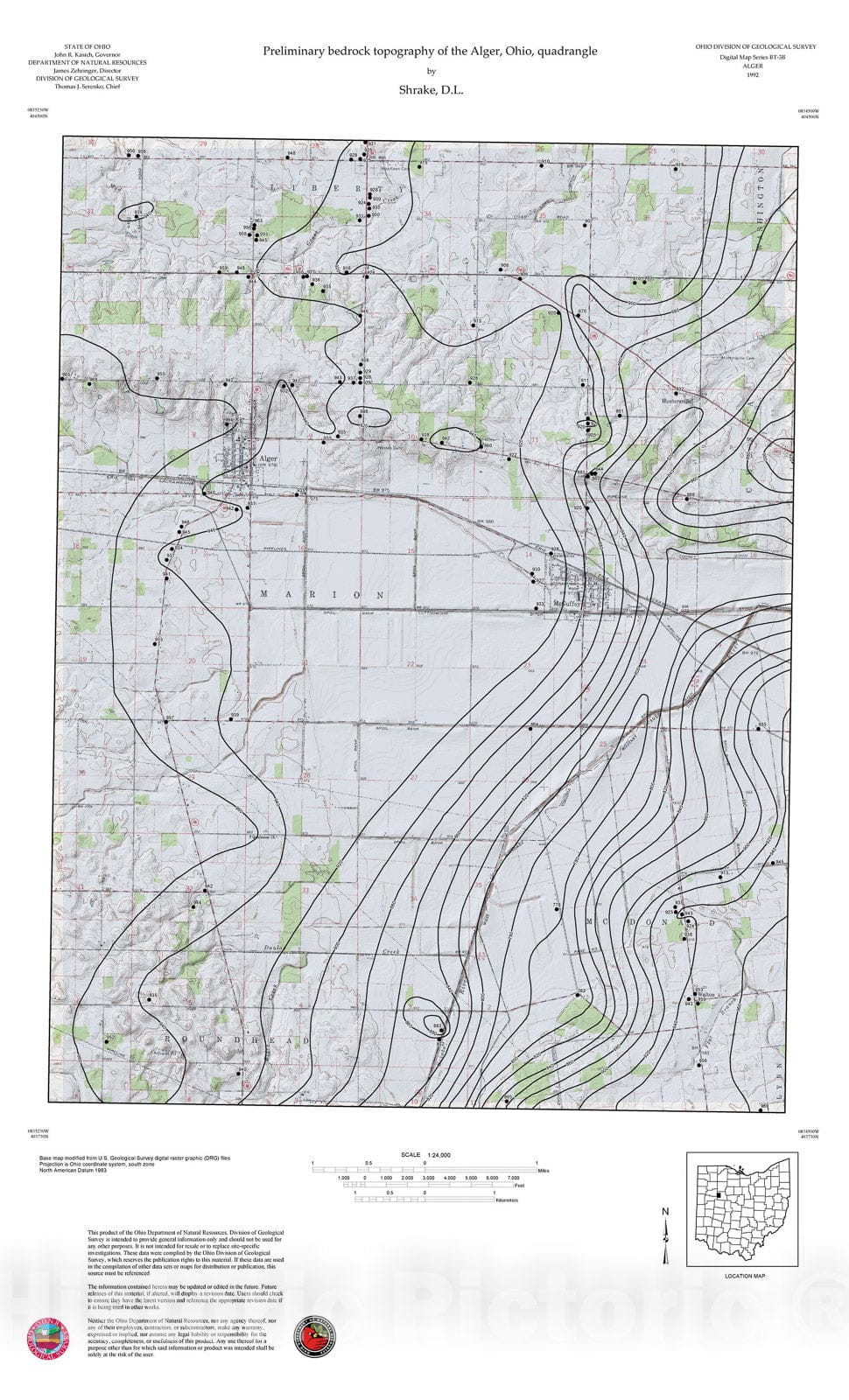 Map : Preliminary bedrock topography of the Alger, Ohio, quadrangle, 1 ...