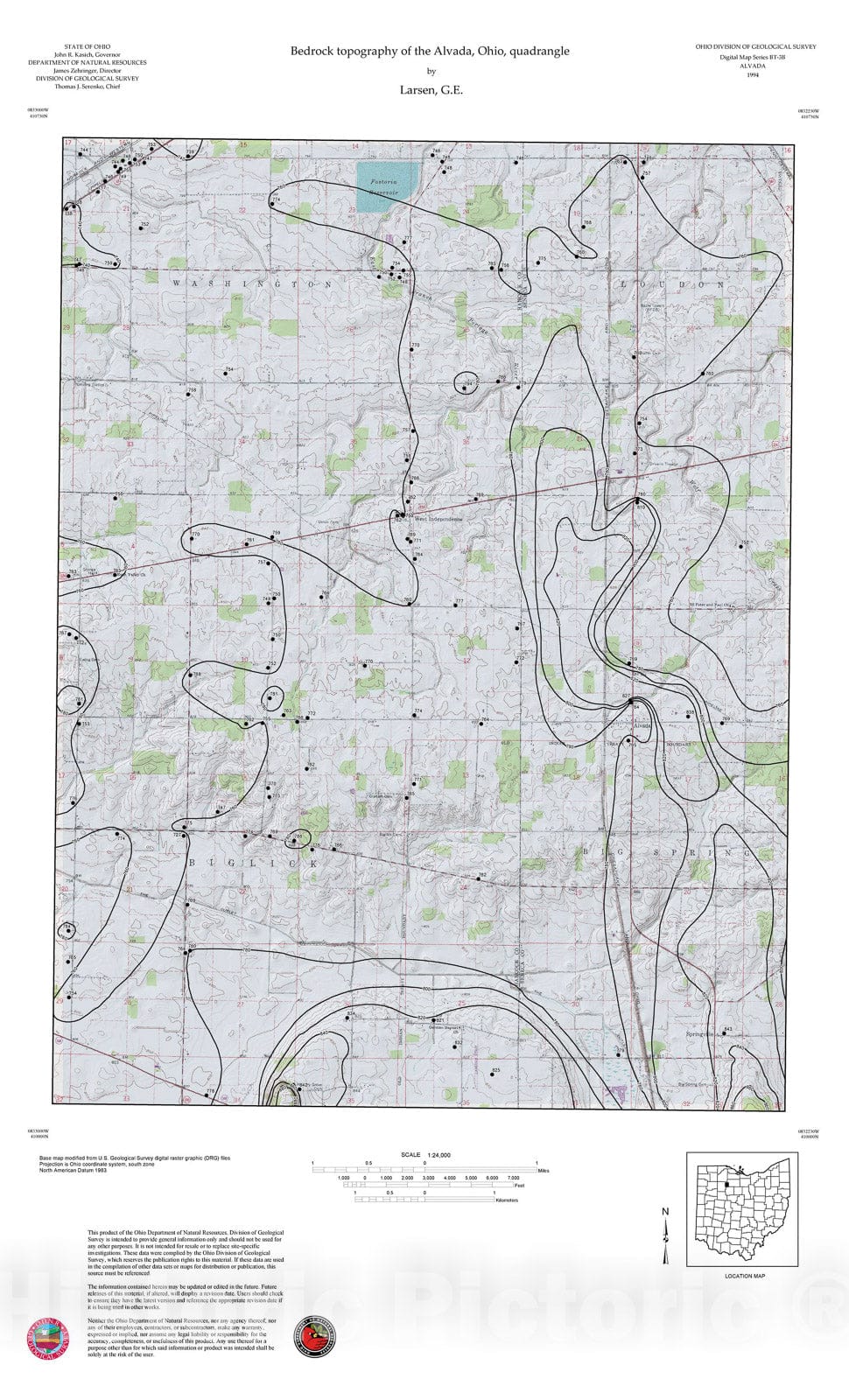 Map : Bedrock topography of the Alvada, Ohio, quadrangle, 1994 Cartogr ...