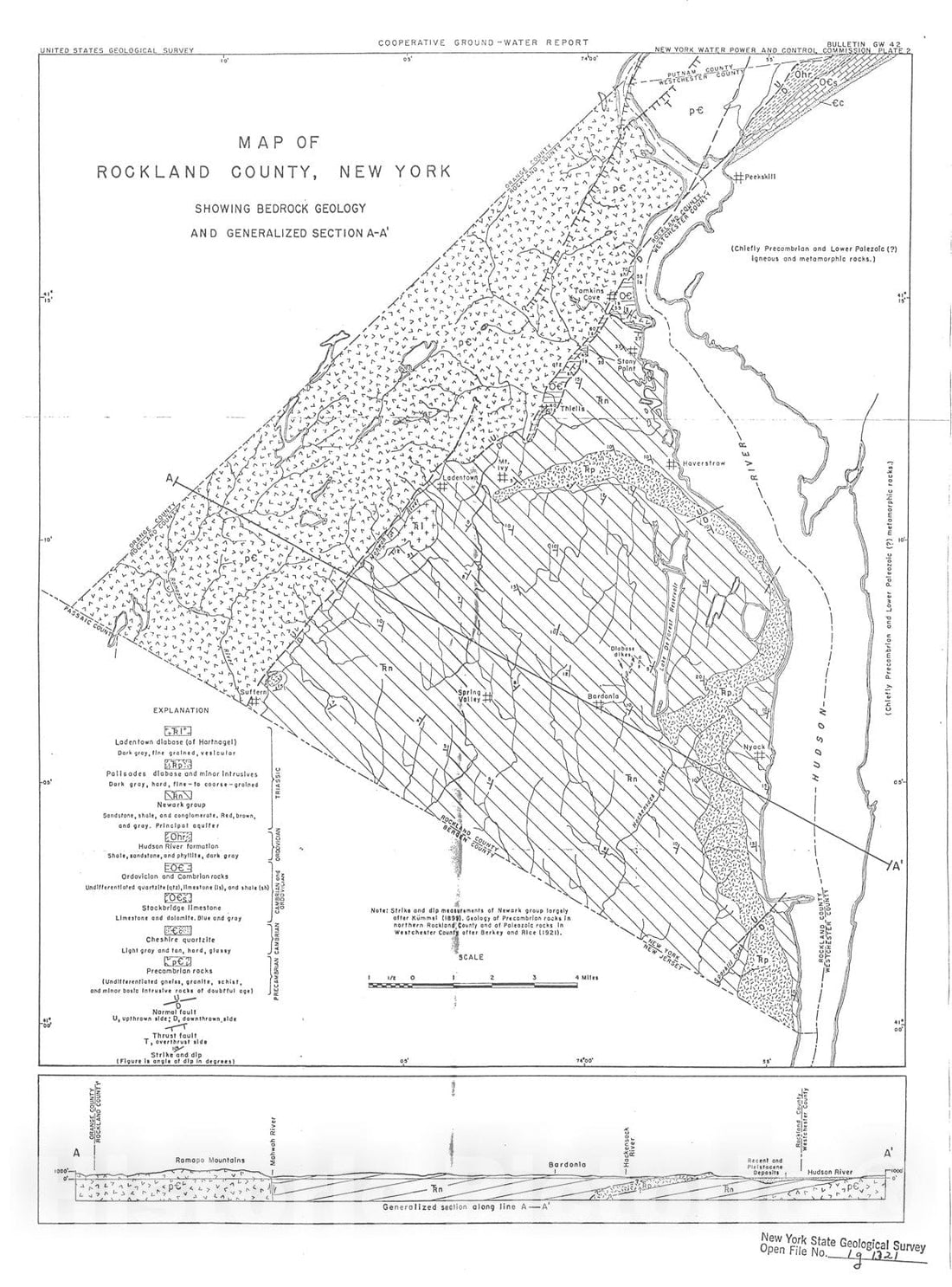 Map : Geologic Map of Rockland County, New York, 1959 Cartography Wall ...