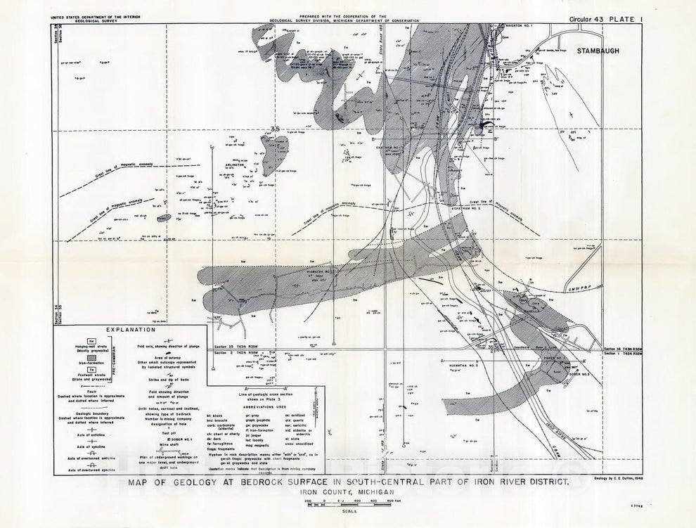Map : Geology of the central part of the Iron River district, Iron Cou ...