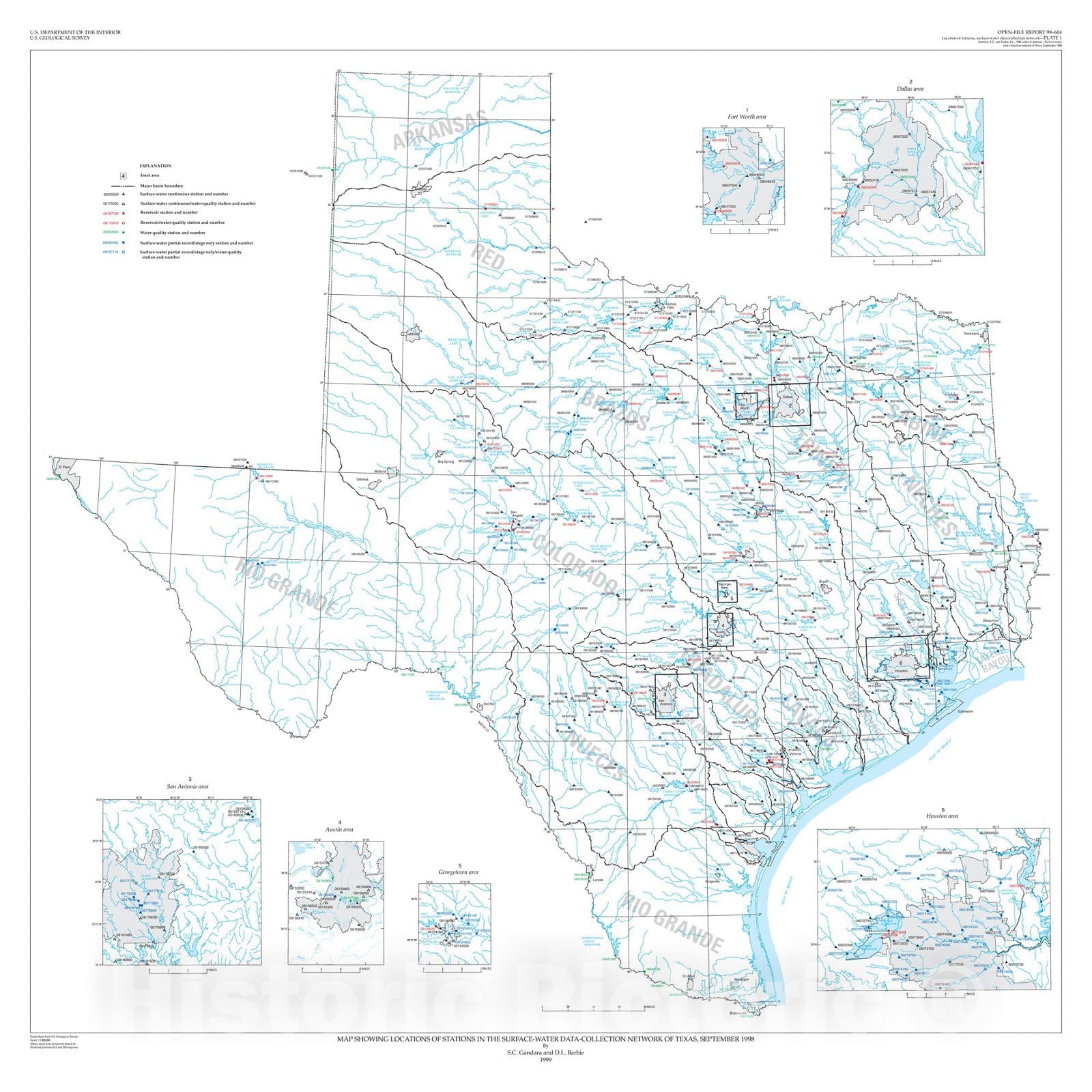 Map : Index of stations - surface-water data-collection network of Tex ...