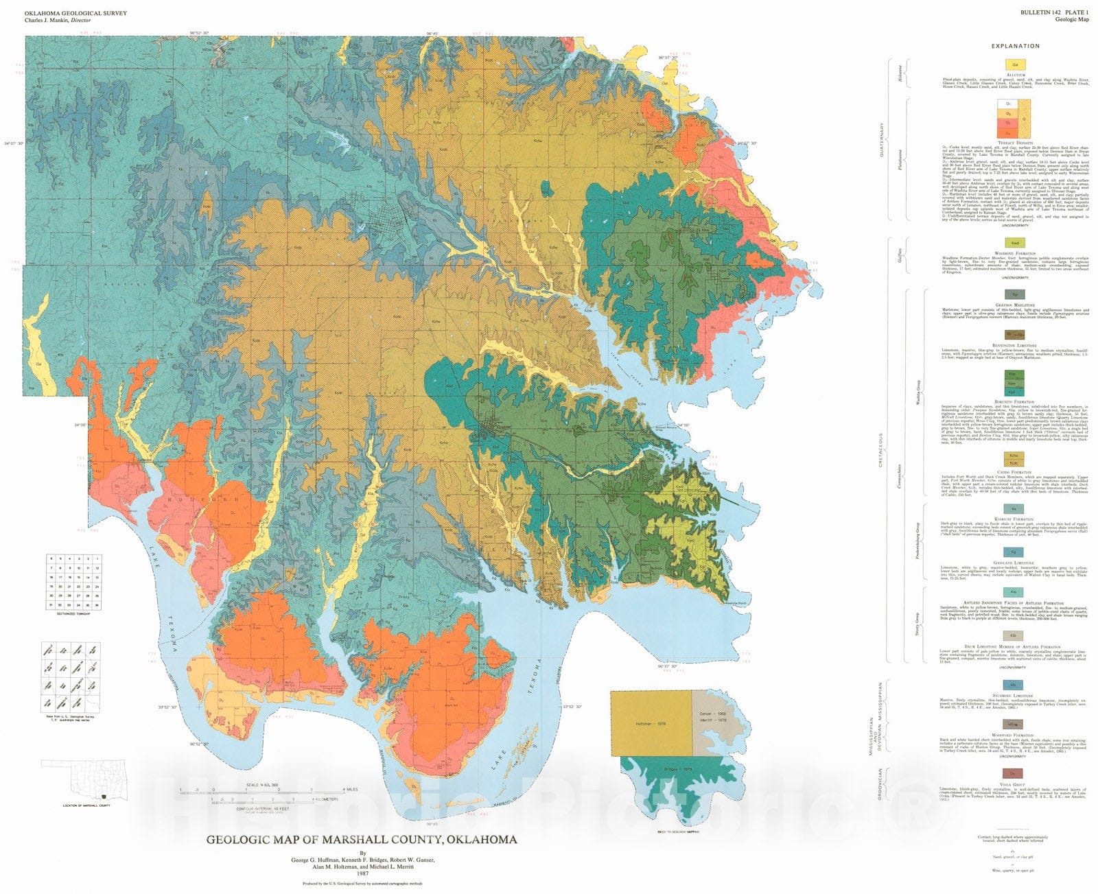 Map : Plate 1. Geologic map of Marshall County, Okahoma, 1987 Cartogra ...