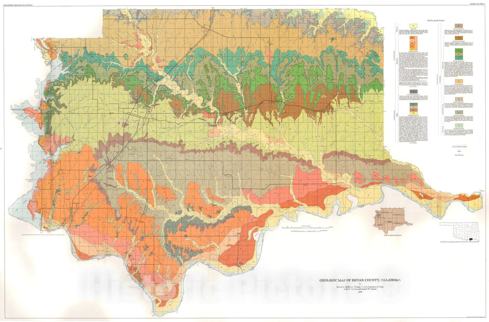 Map : Plate 1. Geologic map of Bryan County, Oklahoma, 1978 Cartograph ...