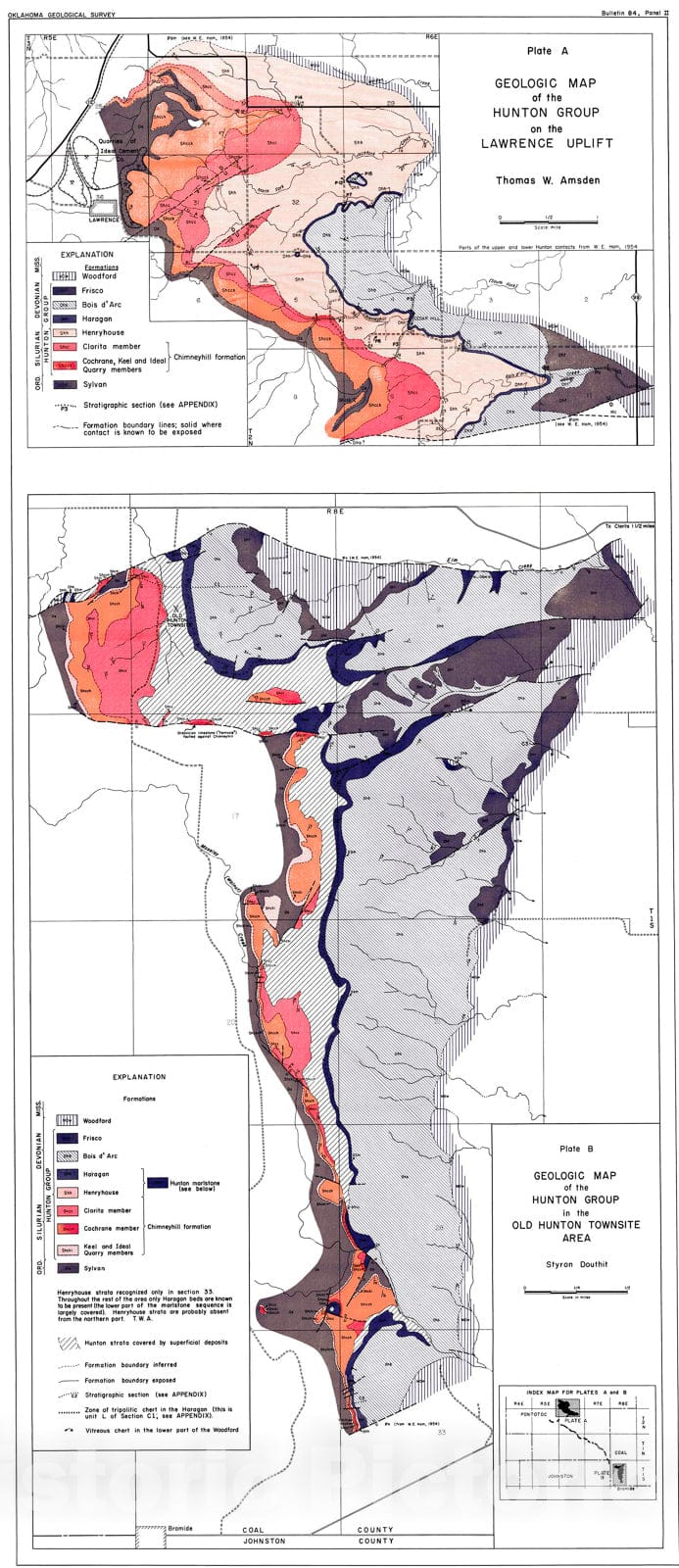 Map : Panel 2B. Geologic map of the Hunton group in the Old Hunton Tow ...