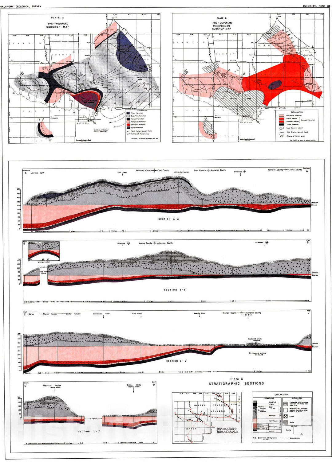 Map : Panel 3A. Pre-Woodford subcrop map, 1960 Cartography Wall Art ...