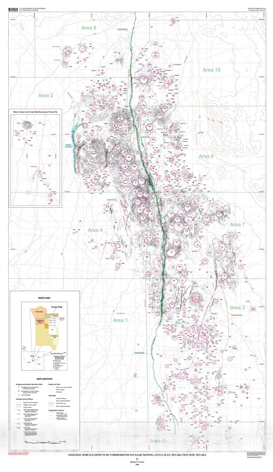Map : Geologic surface effects of underground nuclear testing, Yucca F ...