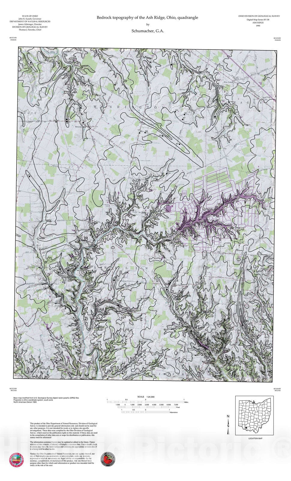 Map : Bedrock topography of the Ash Ridge, Ohio, quadrangle, 1990 Cart ...