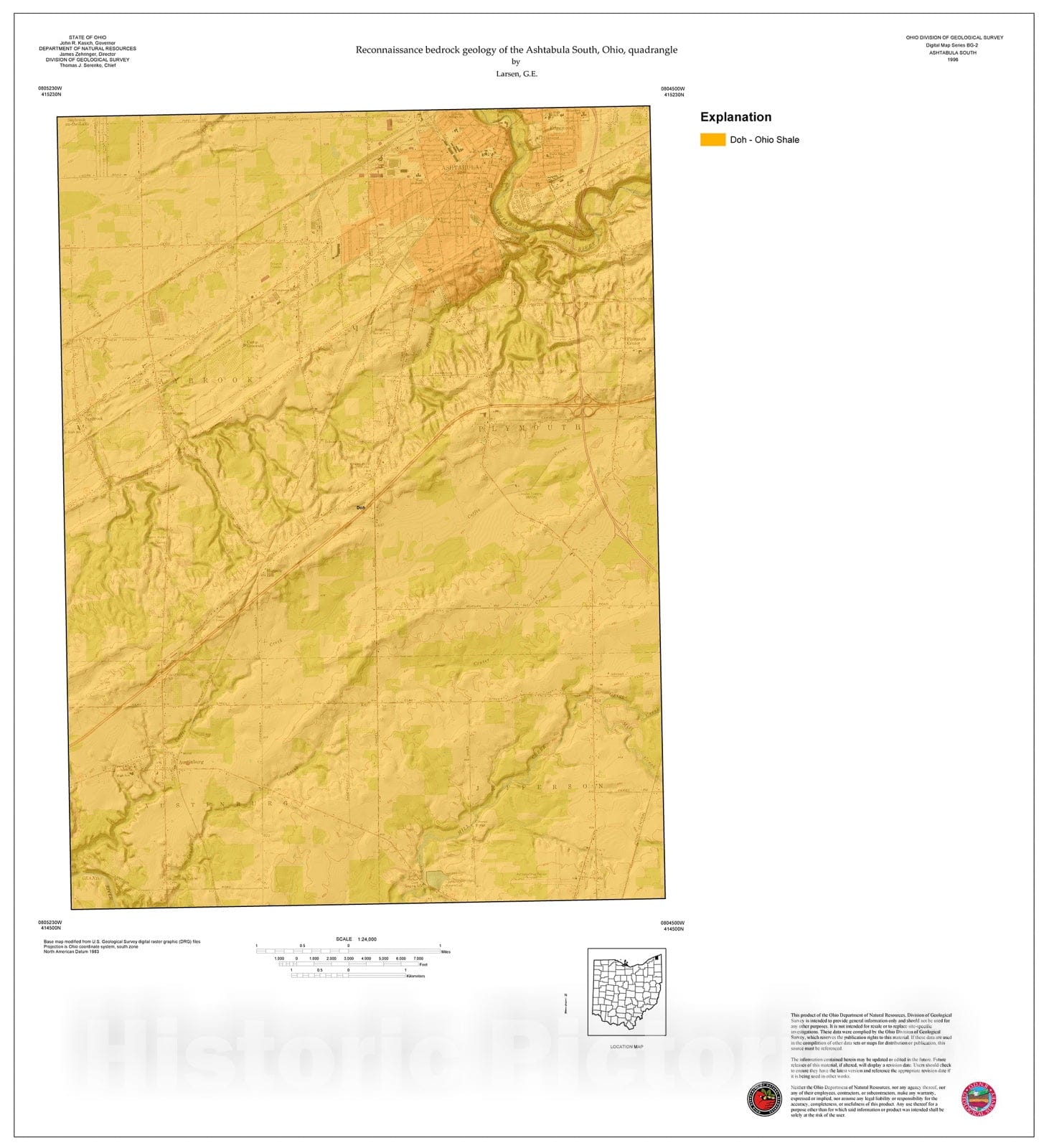 Map : Reconnaissance bedrock geology of the Ashtabula South, Ohio, qua ...