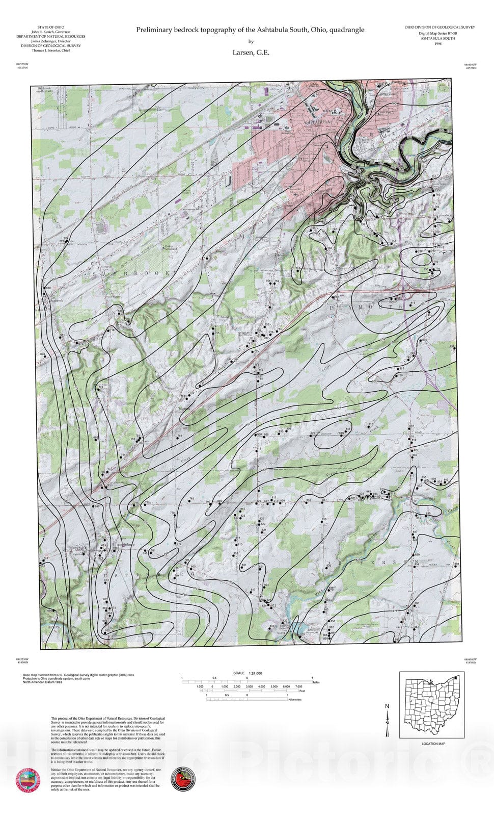 Map : Preliminary bedrock topography of the Ashtabula South, Ohio, qua ...