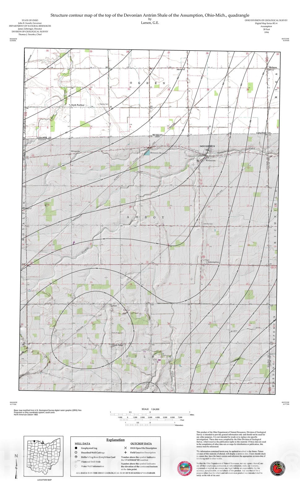 Map : Structure contour map of the top of the Devonian Antrim Shale of ...