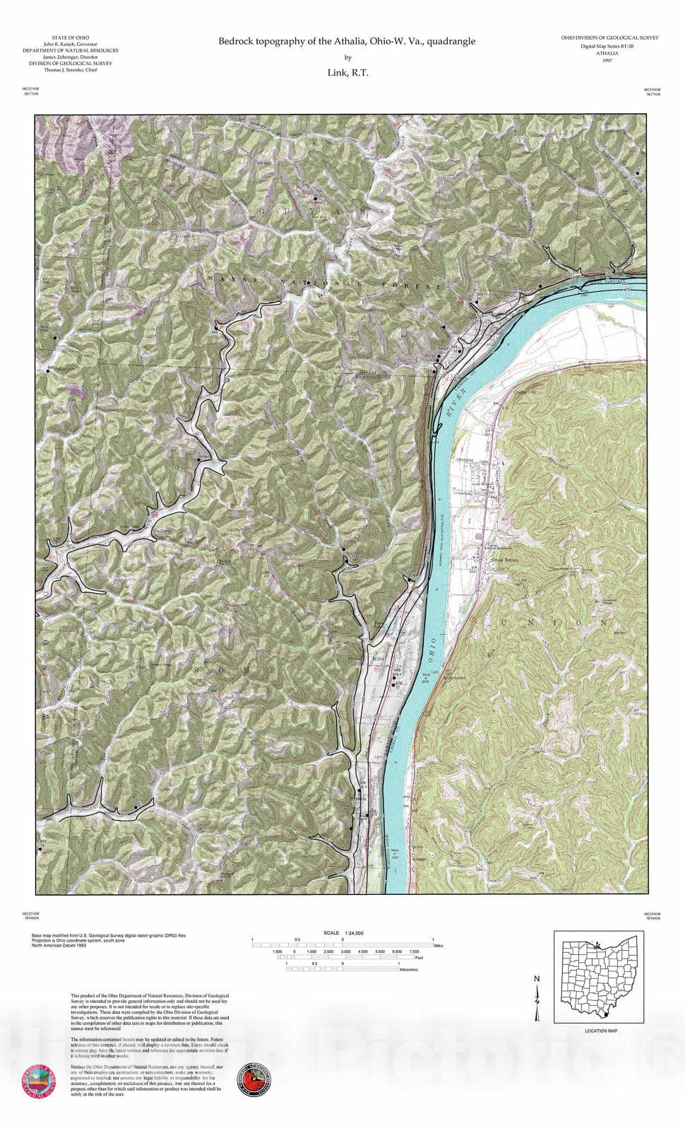 Map : Bedrock topography of the Athalia, Ohio-W. Va., quadrangle, 1997 ...