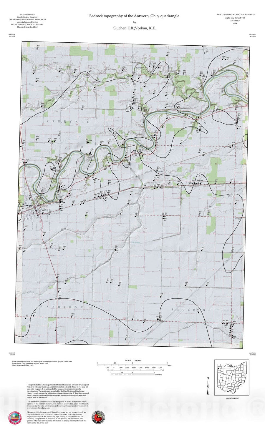 Map : Bedrock topography of the Antwerp, Ohio, quadrangle, 1994 Cartog ...