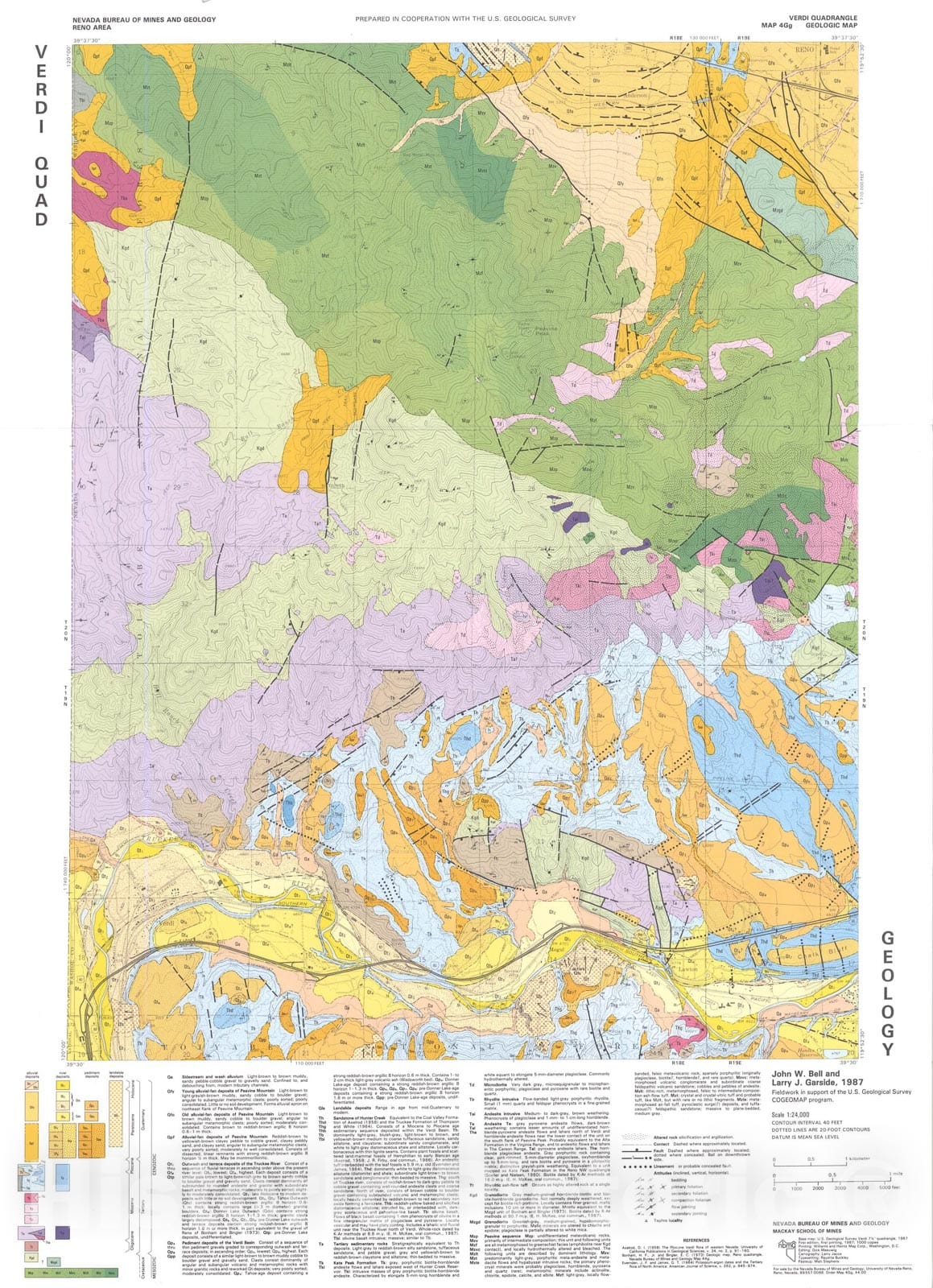 Map : Verdi Quadrangle Geologic Map, 1987 Cartography Wall Art ...
