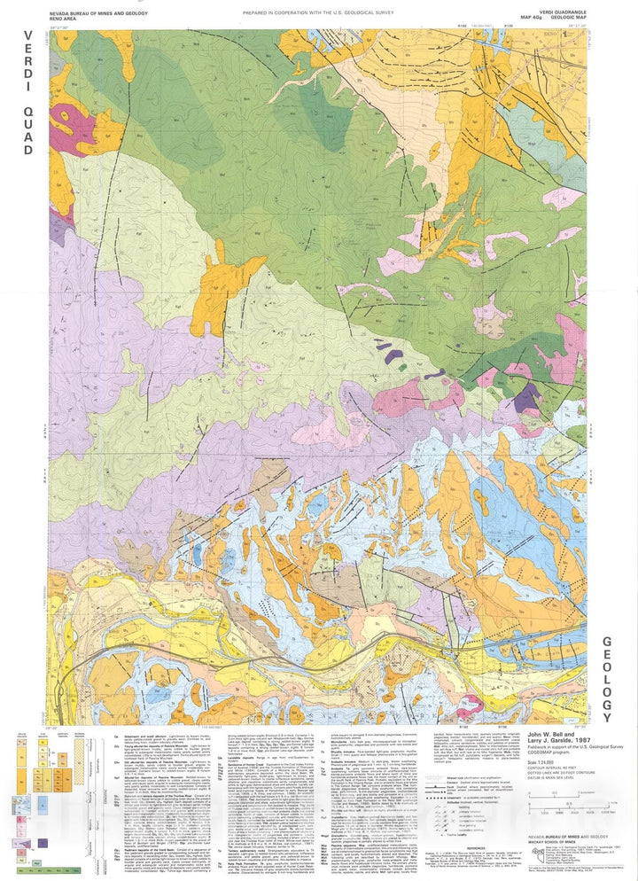 Map : Verdi Quadrangle Geologic Map, 1987 Cartography Wall Art ...