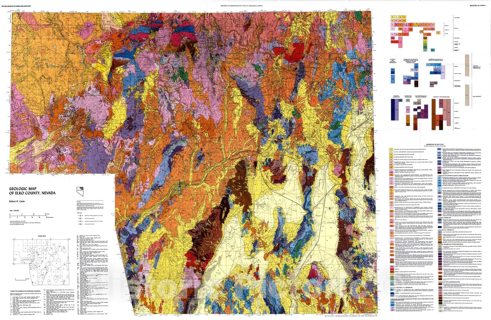 Map : Geology of Elko County, Nevada, 1987 Cartography Wall Art ...