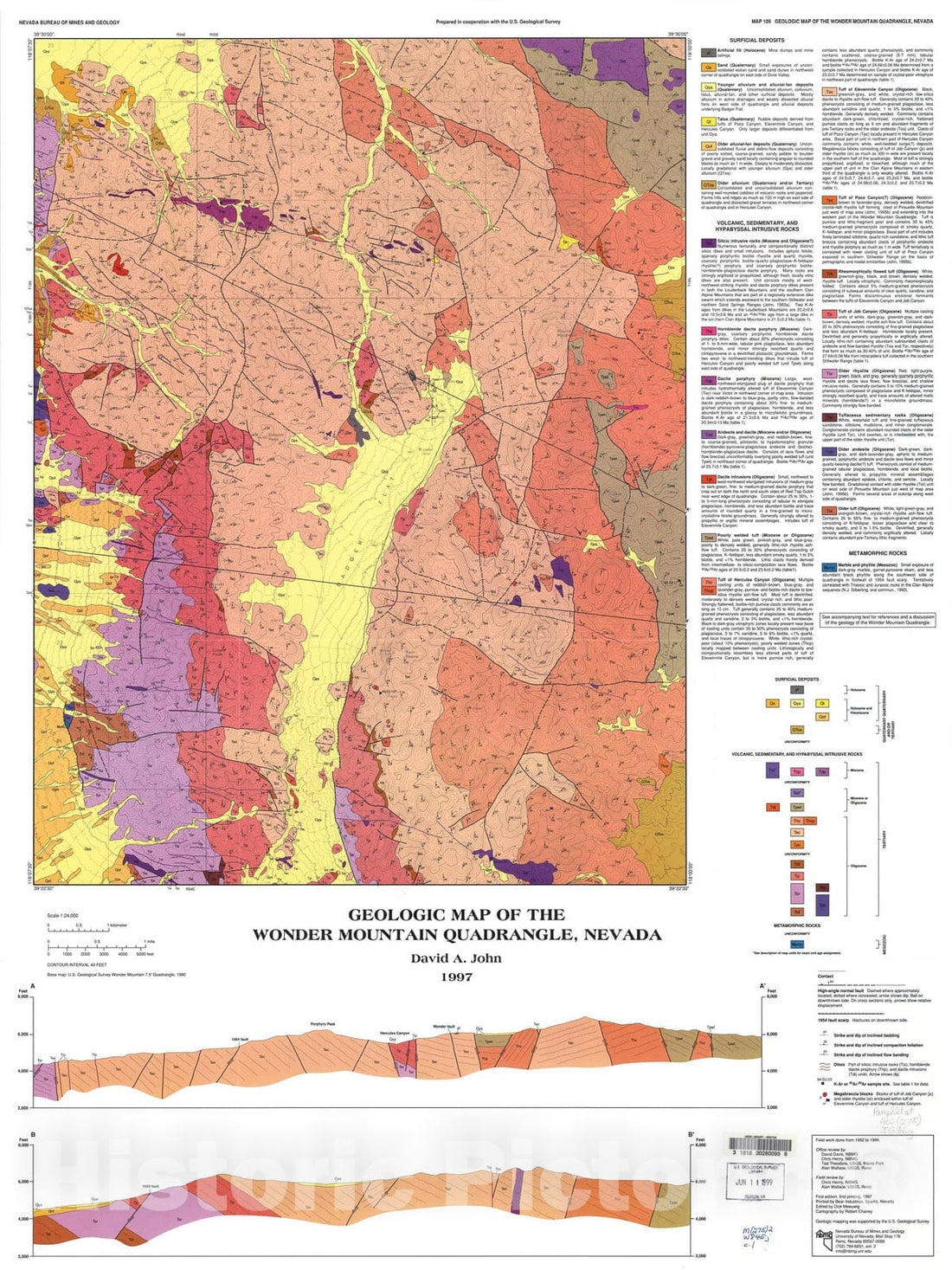 Map : Geologic Map of the Wonder Mountain Quadrangle Nevada, 1997 Cart ...