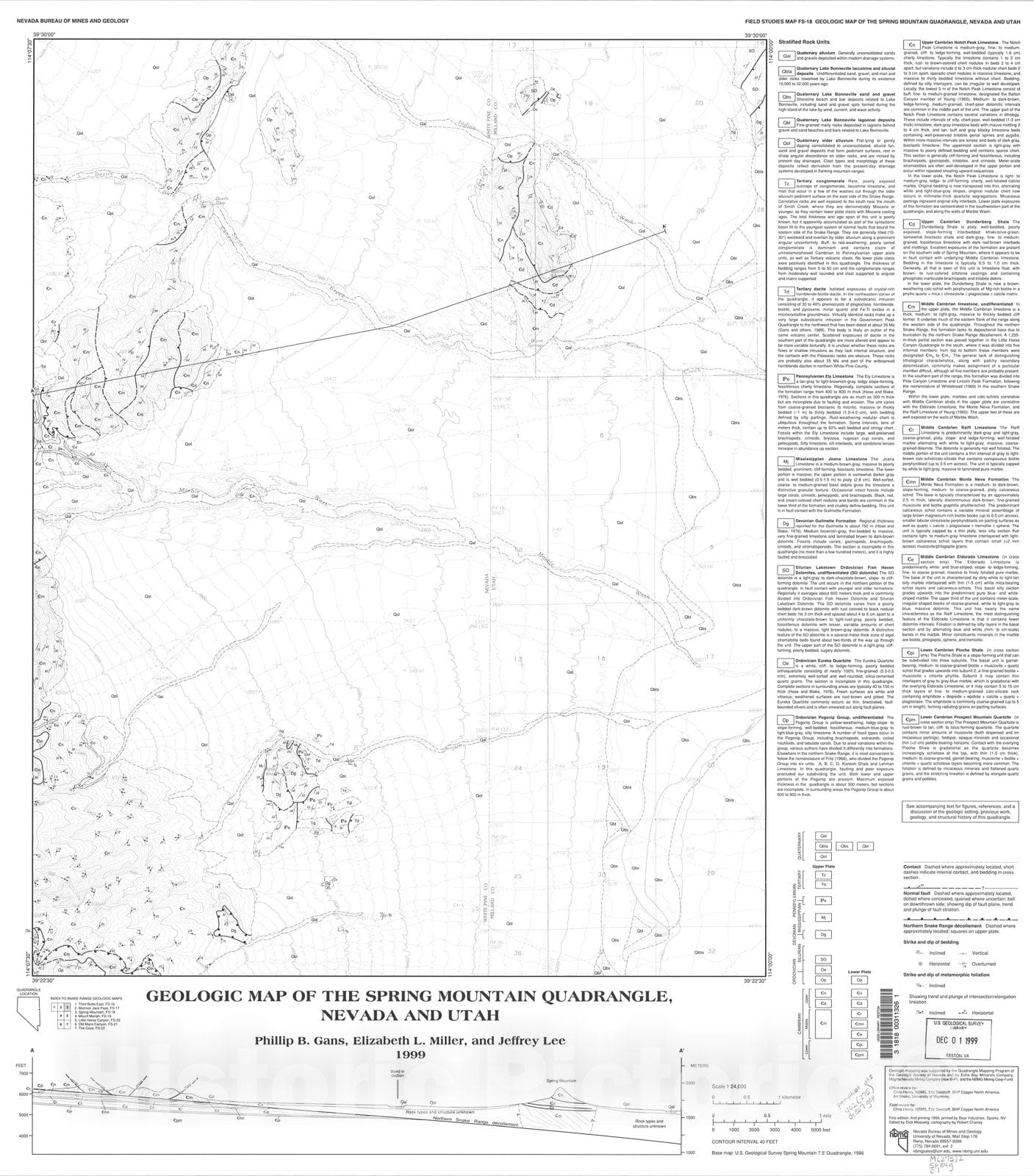 Map : Geologic Map of the Spring Mountain Quadrangle, Nevada and Utah ...