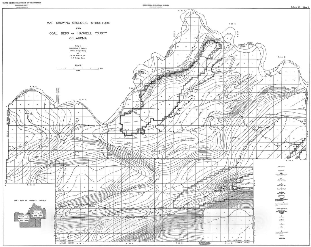 Map : Plate 2. Map showing geologic structure and coal beds of Haskell ...