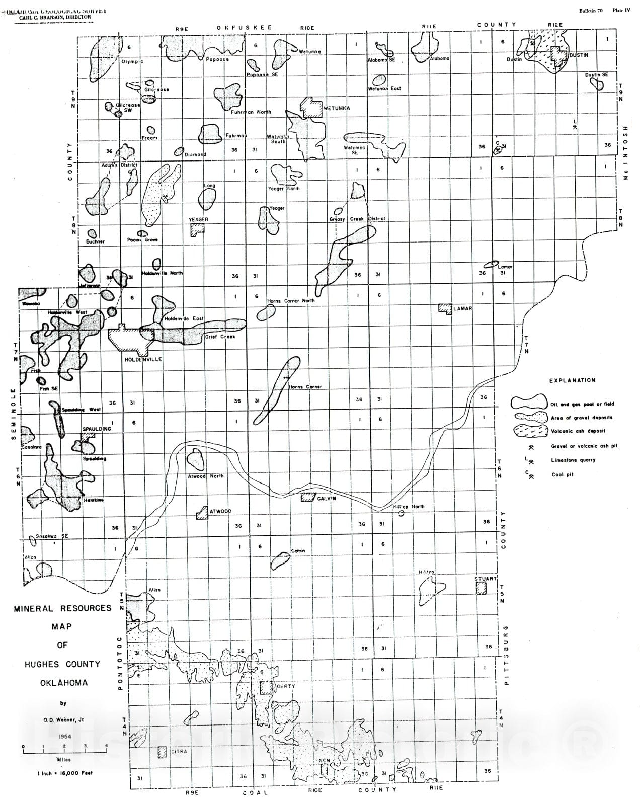 Map : Plate 4. Mineral resources map of Hughes County, Oklahoma, 1954 ...