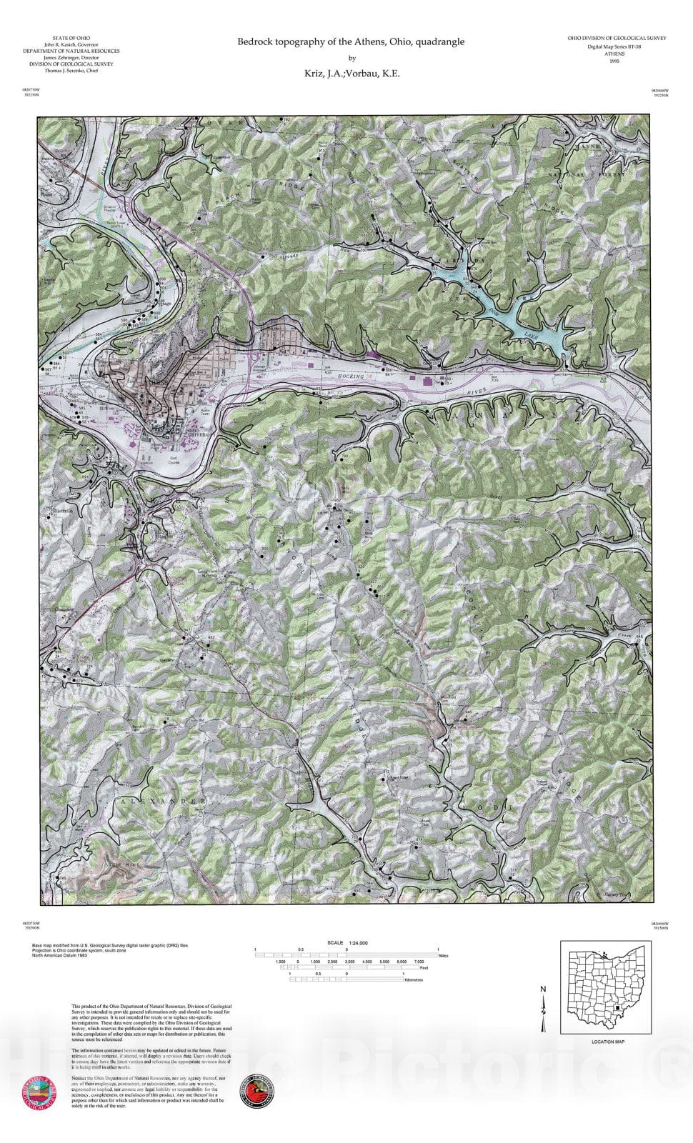 Map : Bedrock topography of the Athens, Ohio, quadrangle, 1995 Cartogr ...