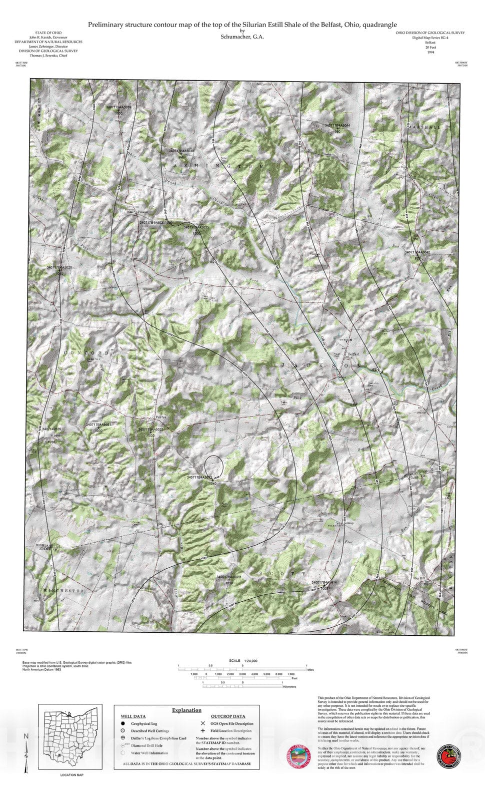Map : Preliminary structure contour map of the top of the Silurian Est ...