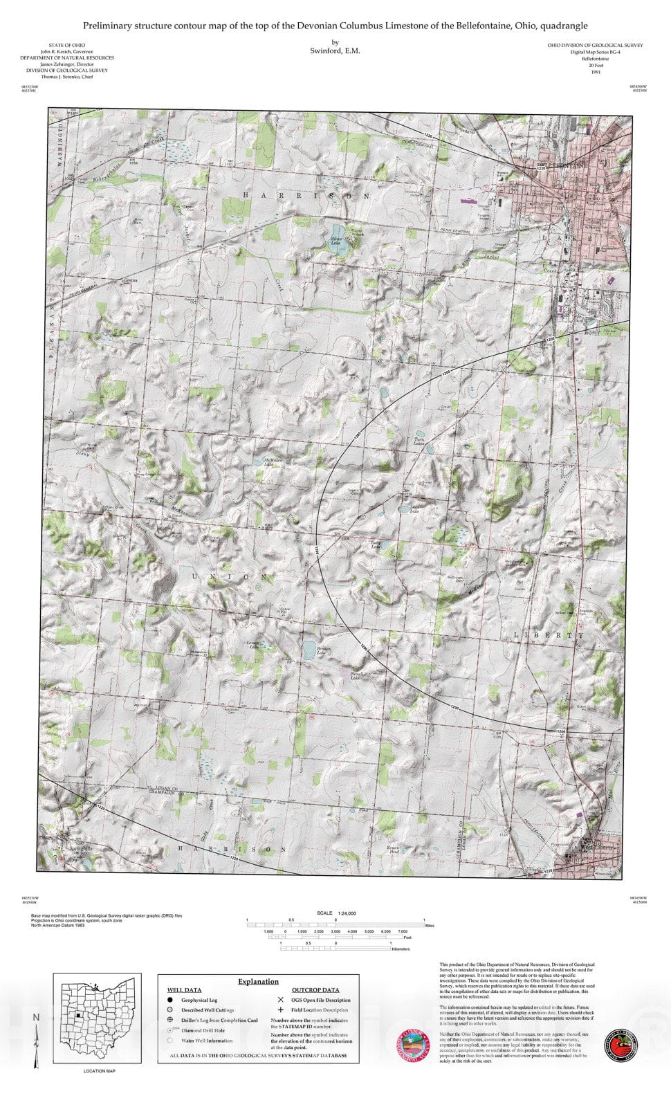 Map : Preliminary structure contour map of the top of the Devonian Col ...