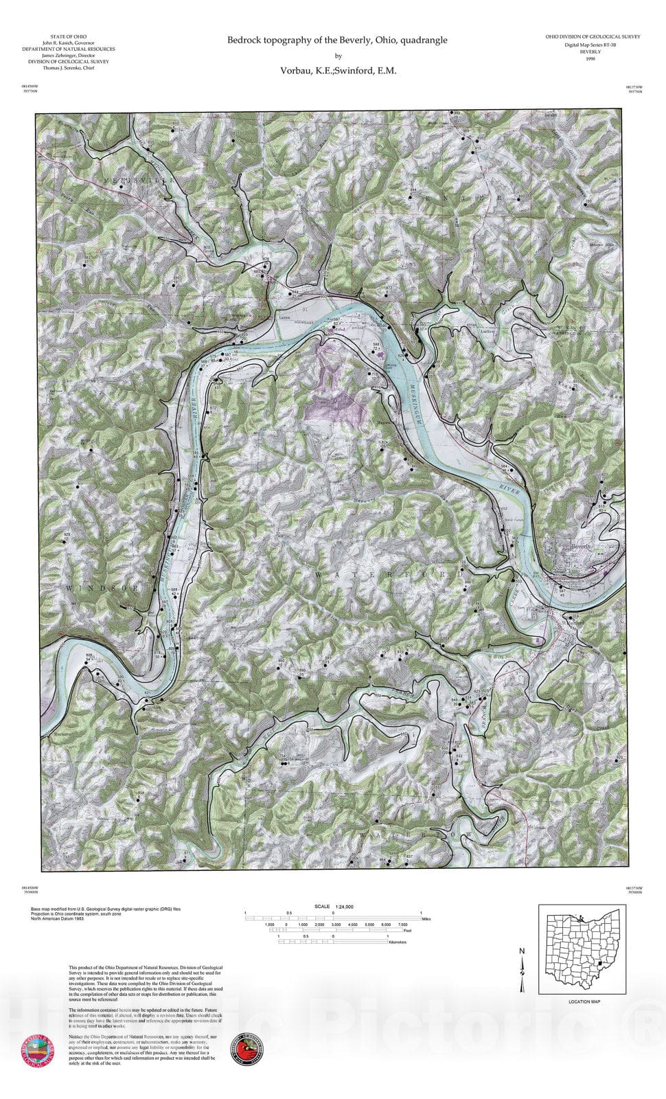 Map : Bedrock topography of the Beverly, Ohio, quadrangle, 1998 Cartog ...