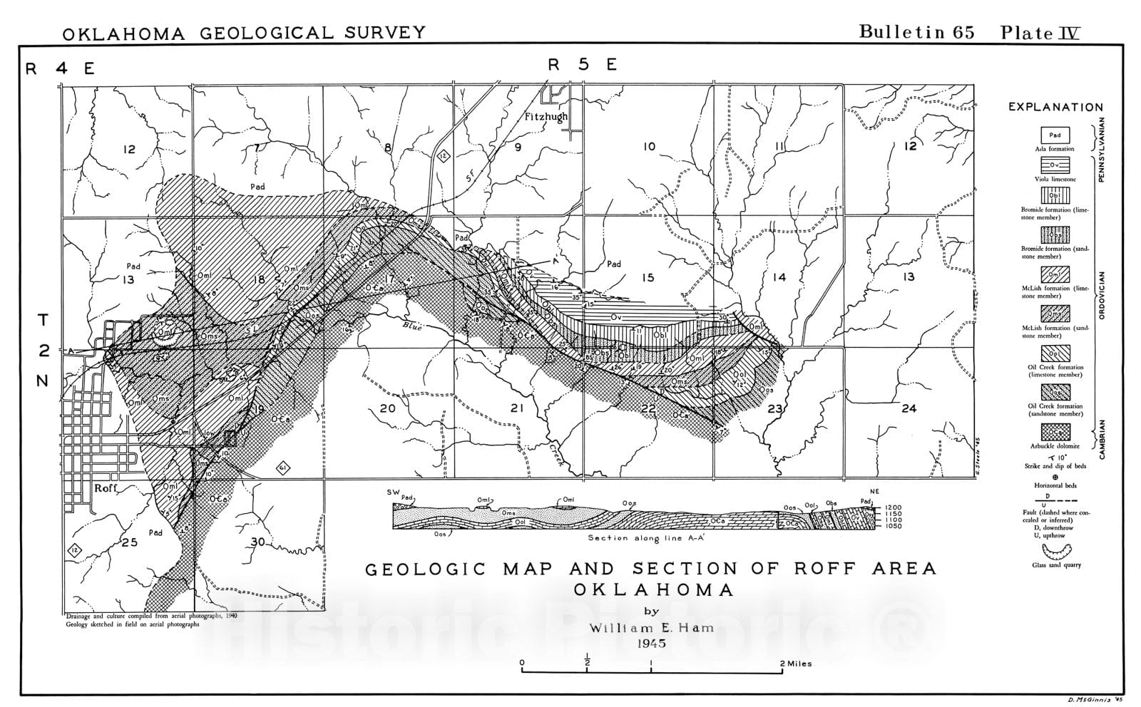 Map : Plate 4. Geologic map and section of Roff Area, Oklahoma, 1945 C ...