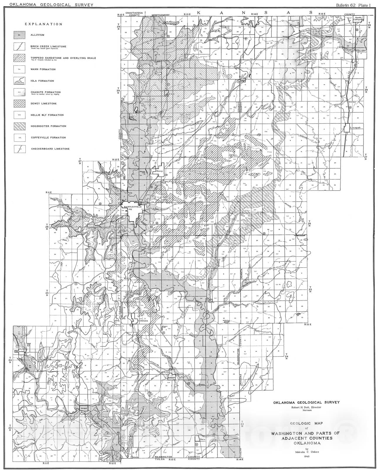 Map : Plate 1. Geologic map of Washington and adjacent counties, Oklah ...