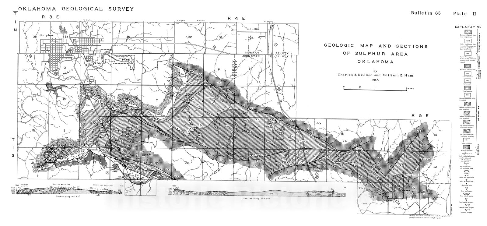 Map : Plate 2. Geologic map and section of Sulphur area, Oklahoma, 194 ...