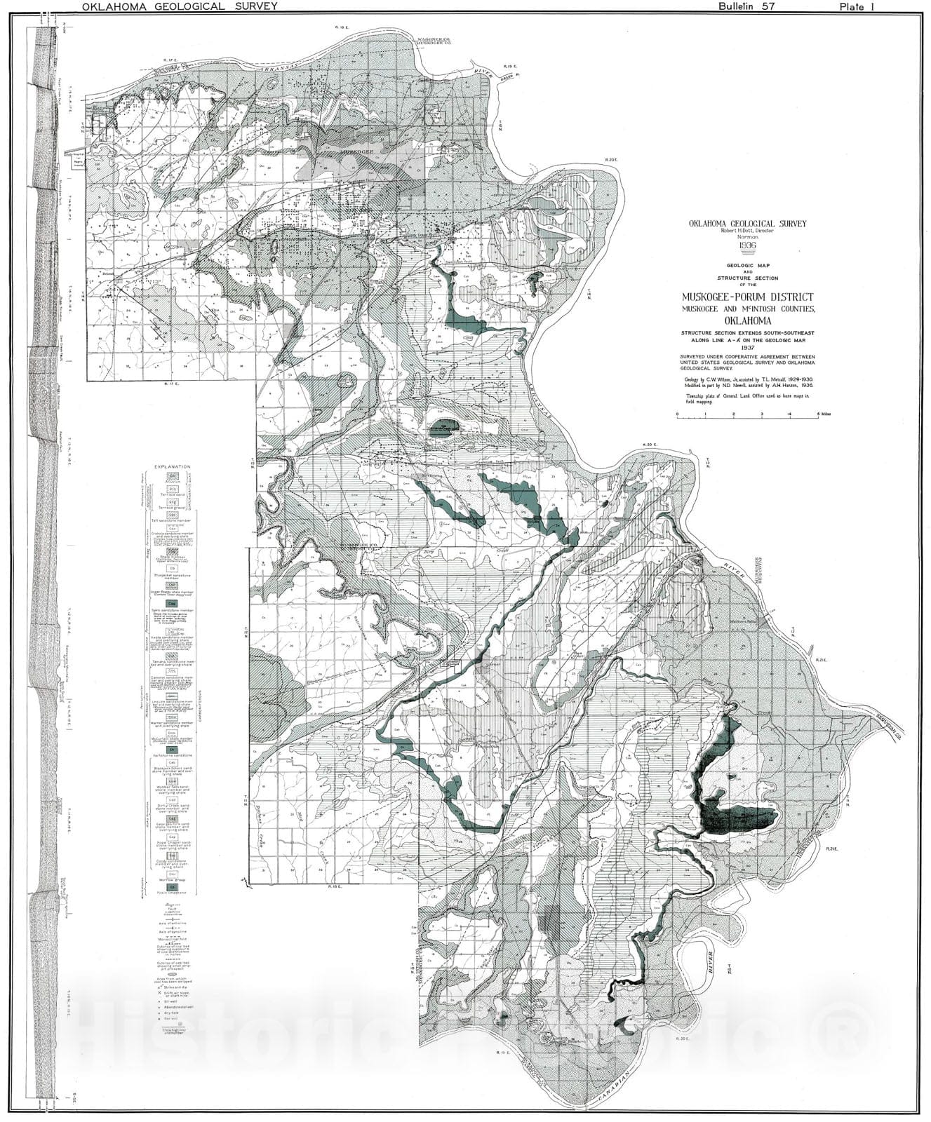 Map : Plate 1. Geologic map and structure section of the Muskogee-Poru ...