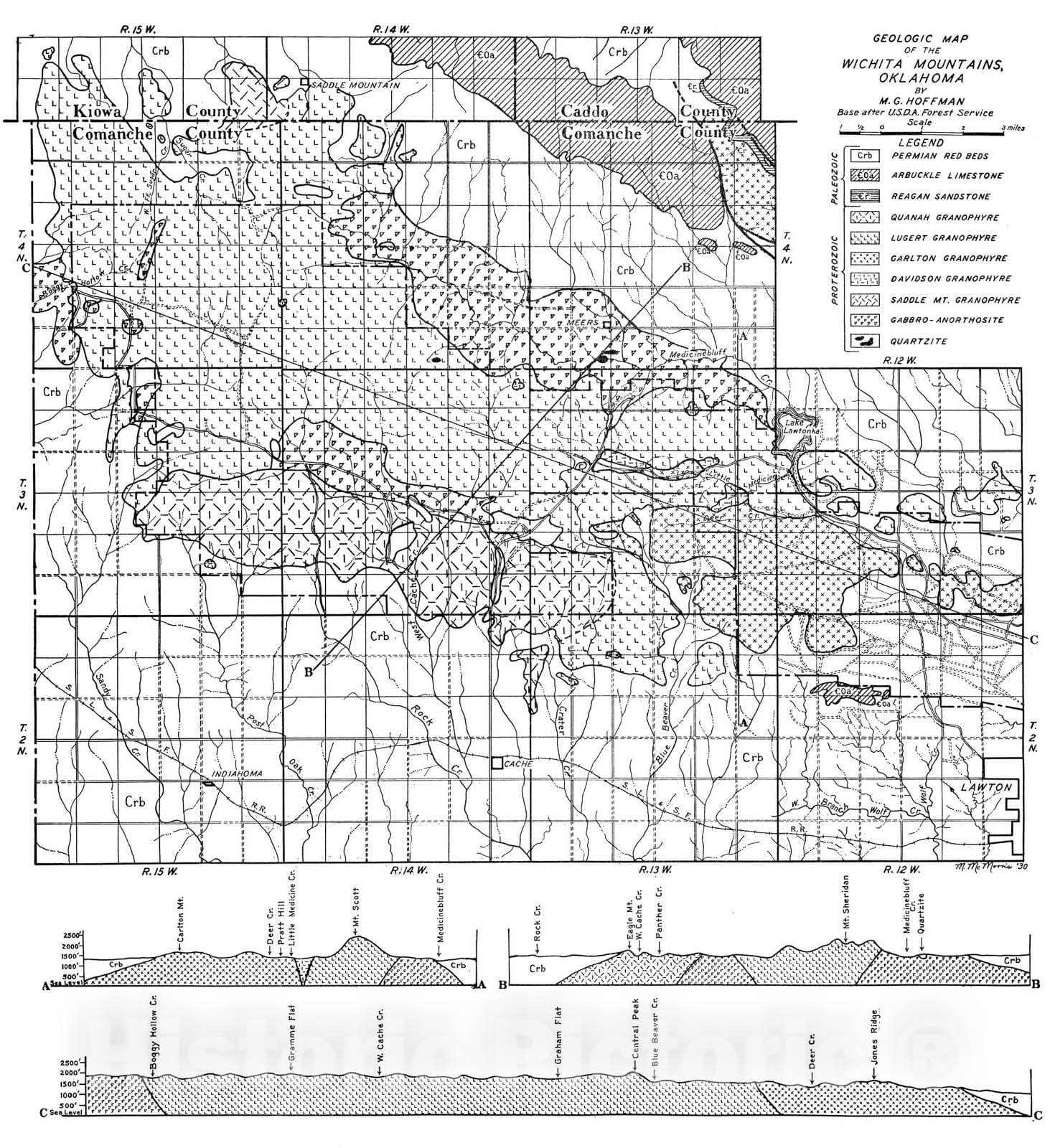 Map : Geologic map of the Wichita Mountains, Oklahoma, 1930 Cartograph ...