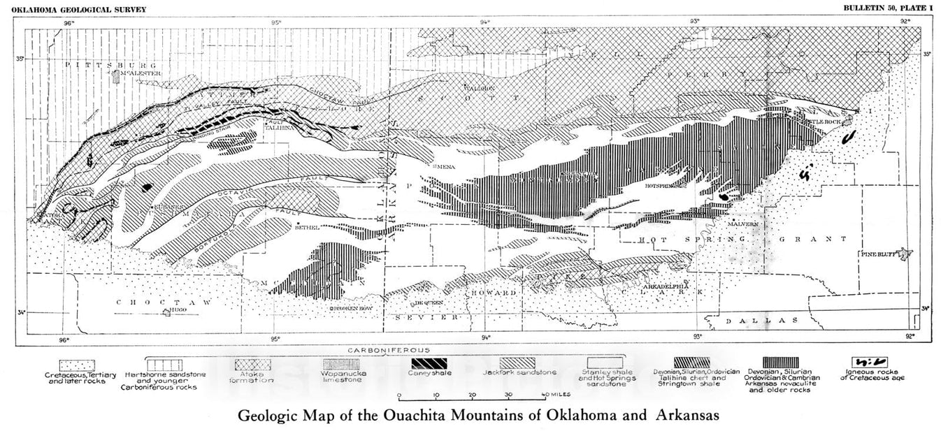 Map : Plate 1. Geologic map of the Ouachita Mountains of Oklahoma and ...