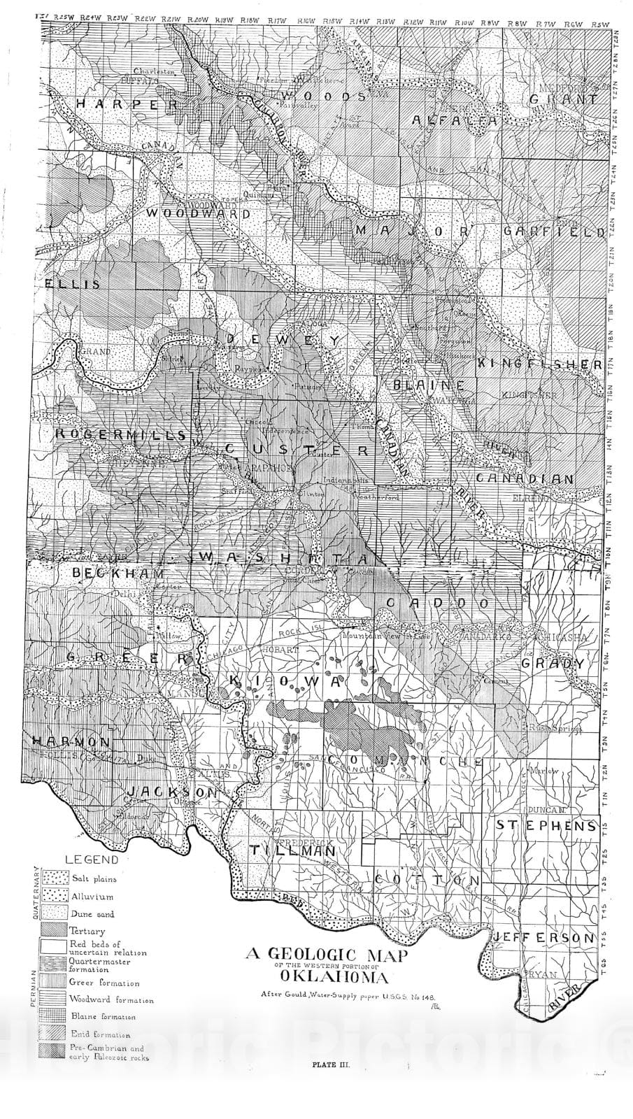 Map : Plate 3. Geologic map of western Oklahoma, 1915 Cartography Wall ...