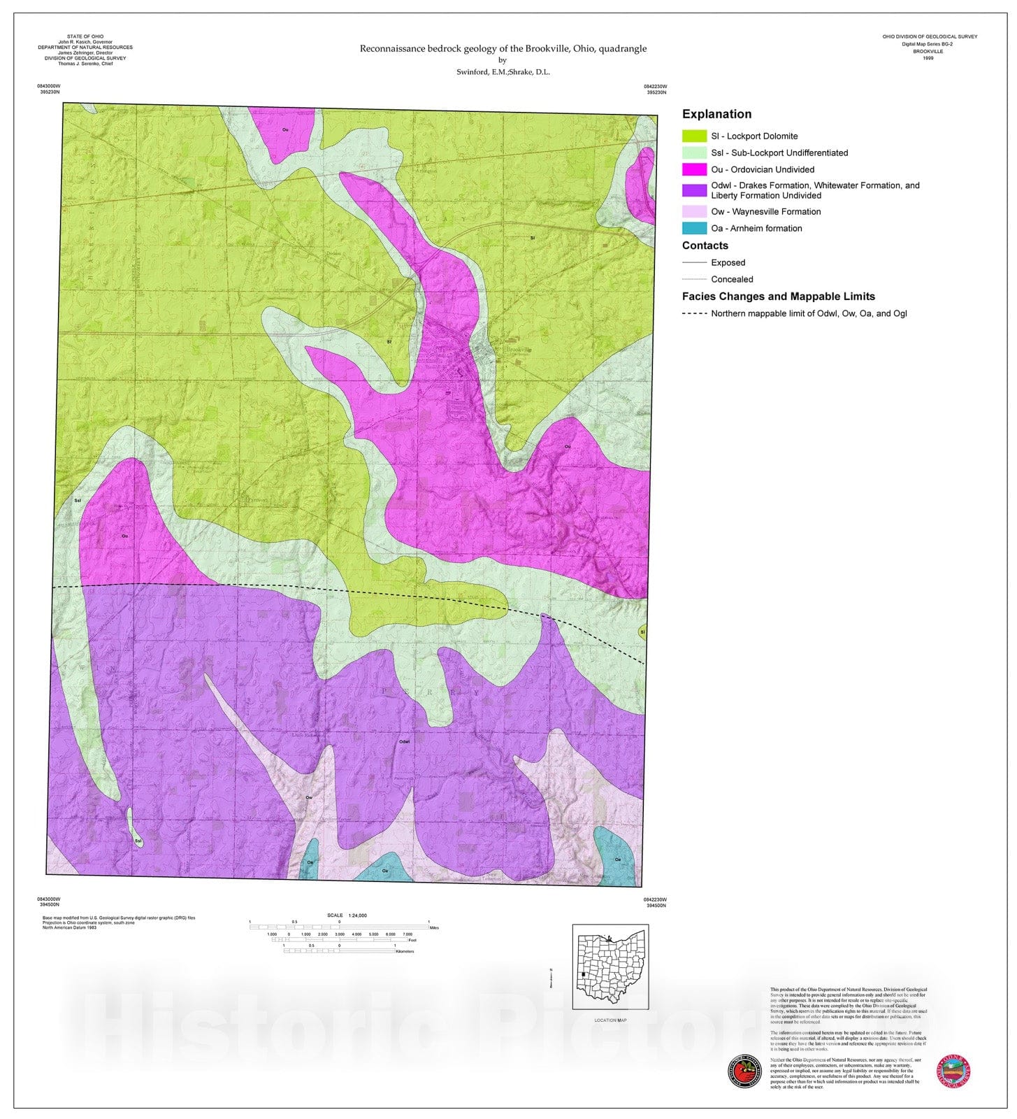 Map : Reconnaissance bedrock geology of the Brookville, Ohio, quadrang ...