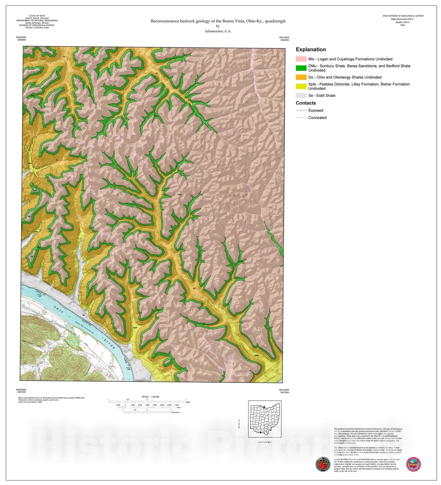 Map : Reconnaissance bedrock geology of the Buena Vista, Ohio-Ky., qua ...