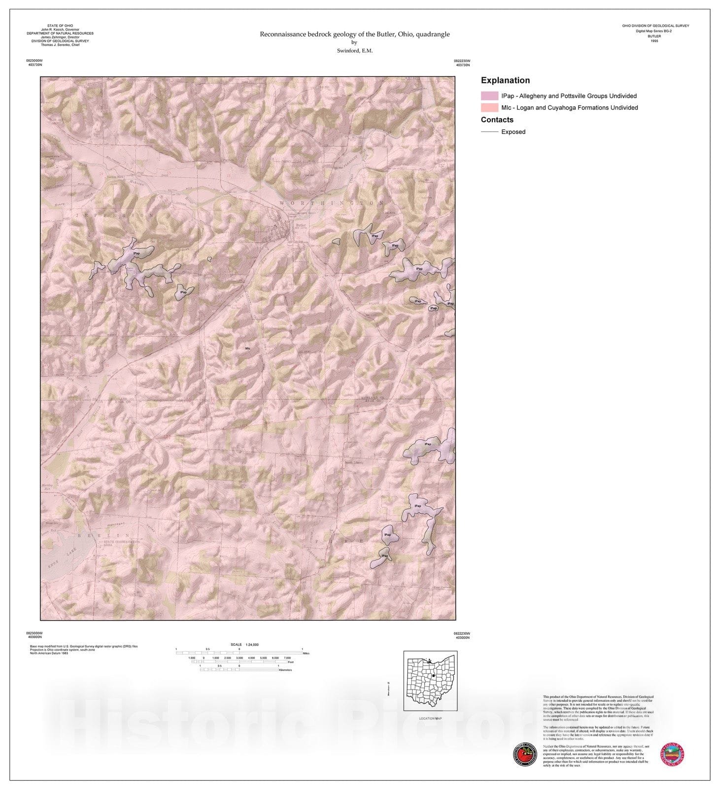Map : Reconnaissance bedrock geology of the Butler, Ohio, quadrangle ...