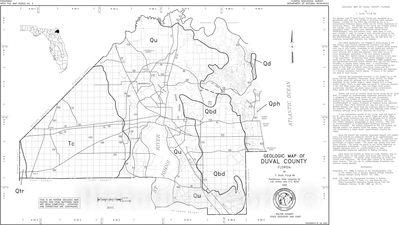Map : Geologic map of Duval County, Florida, 1992 Cartography Wall Art ...