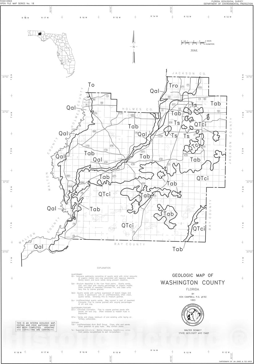 Map : Geologic map of Washington County, Florida, 1993 Cartography Wal ...