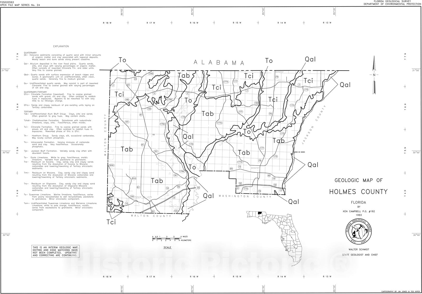 Map : Geologic map of Holmes County, Florida, 1993 Cartography Wall Ar ...