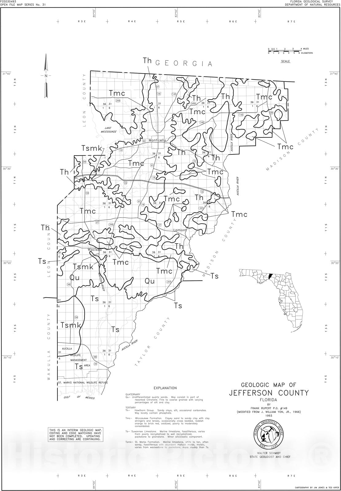 Map : Geologic map of Jefferson County, Florida, 1993 Cartography Wall ...