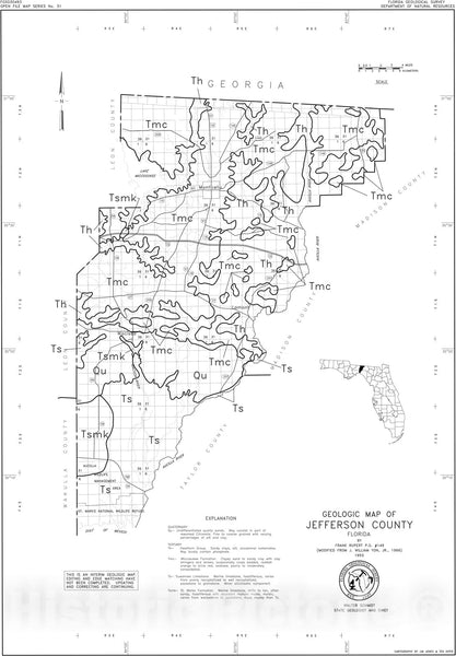 Map : Geologic map of Jefferson County, Florida, 1993 Cartography Wall ...
