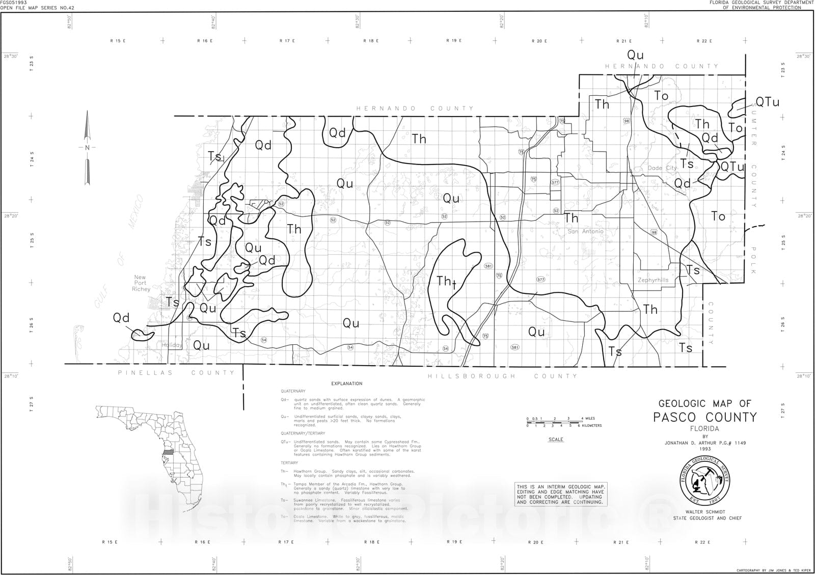 Map : Geologic map of Pasco County, Florida, 1993 Cartography Wall Art ...
