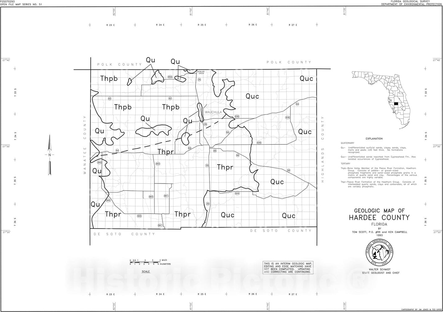 Map : Geologic map of Hardee County, Florida, 1993 Cartography Wall Ar ...