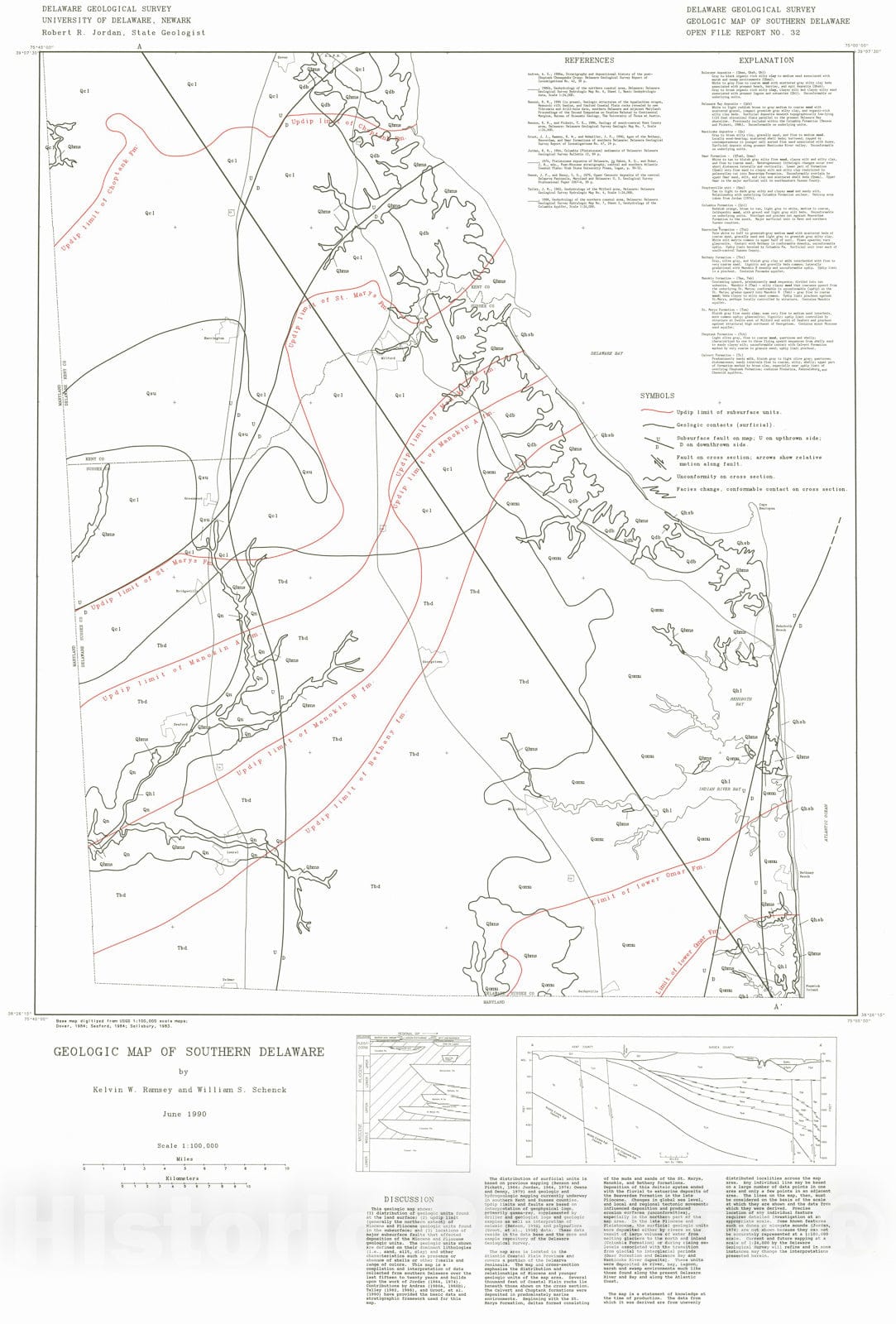 Map : Geologic map of southern Delaware, 1990 Cartography Wall Art ...
