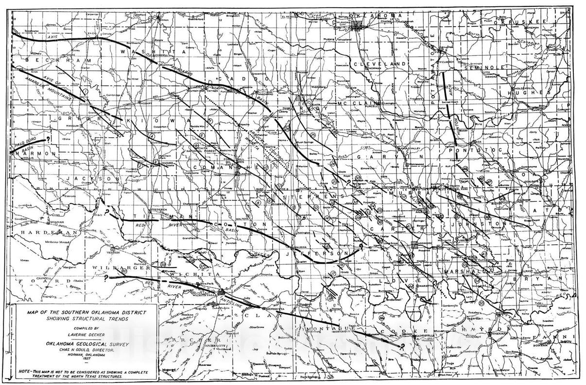 Map : Plate 4. Map of the southern Oklahoma district showing structura ...