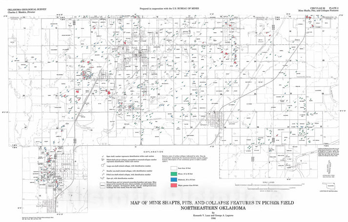 Map : Plate 2. Map of mine shafts, pits, and collapse features in Pich ...
