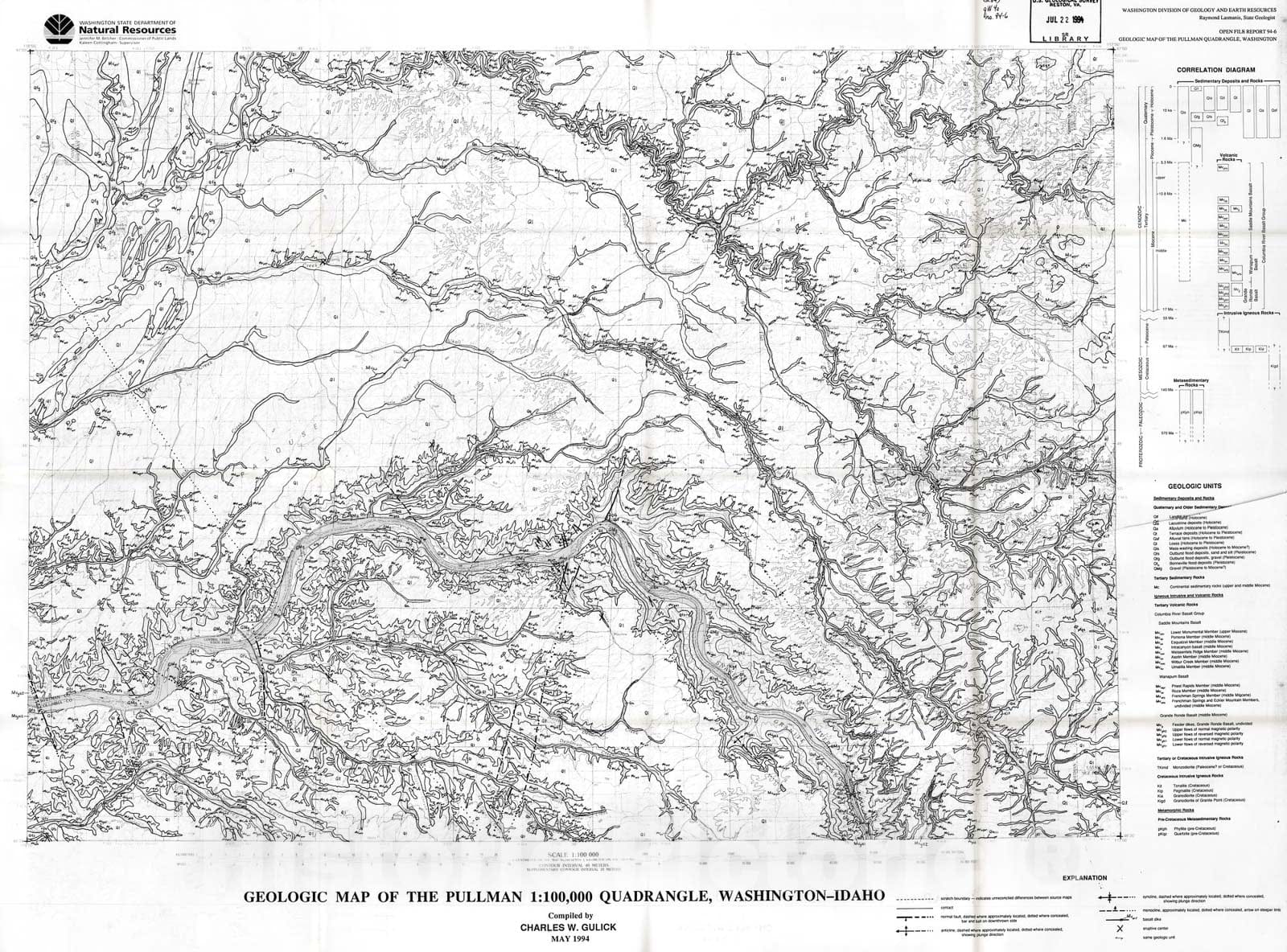 Map : Geologic map of the Pullman 1:100,000 quadrangle, Washington-Ida ...