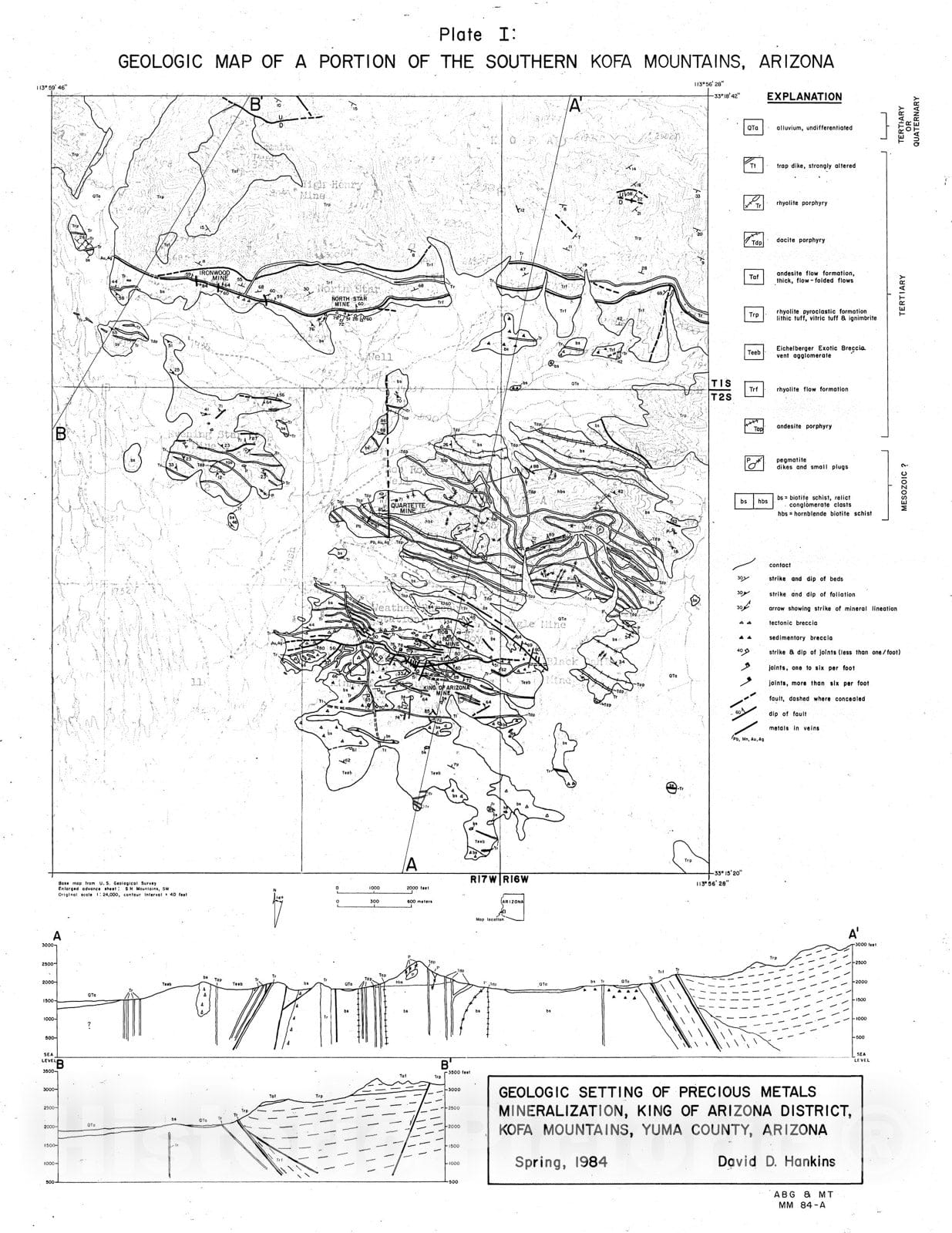 Map : Geologic map of a portion of the southern Kofa Mountains, Arizon ...